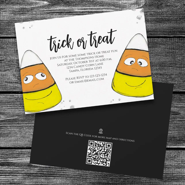 Halloween Trick Or Treat Candy Corn Map QR Code Invitation | Zazzle
