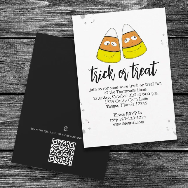 Halloween Trick or Treat Candy Corn Map QR Code Invitation | Zazzle