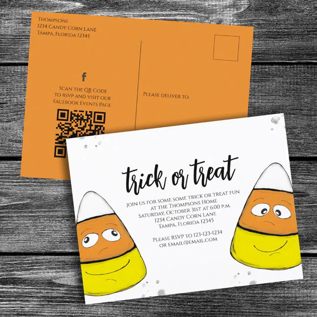 Halloween Trick Or Treat Cute Social Media QR Code Postcard | Zazzle
