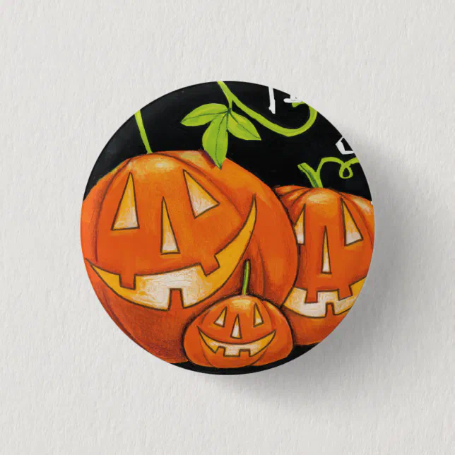 Halloween Trick or Treat Pumpkin and Candy Corn Pinback Button | Zazzle