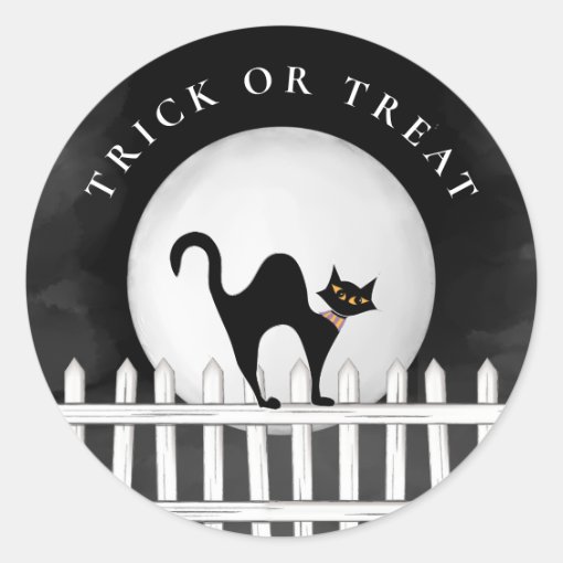 Halloween Trick Or Treat Spooky Scary Black Cat Classic Round Sticker ...