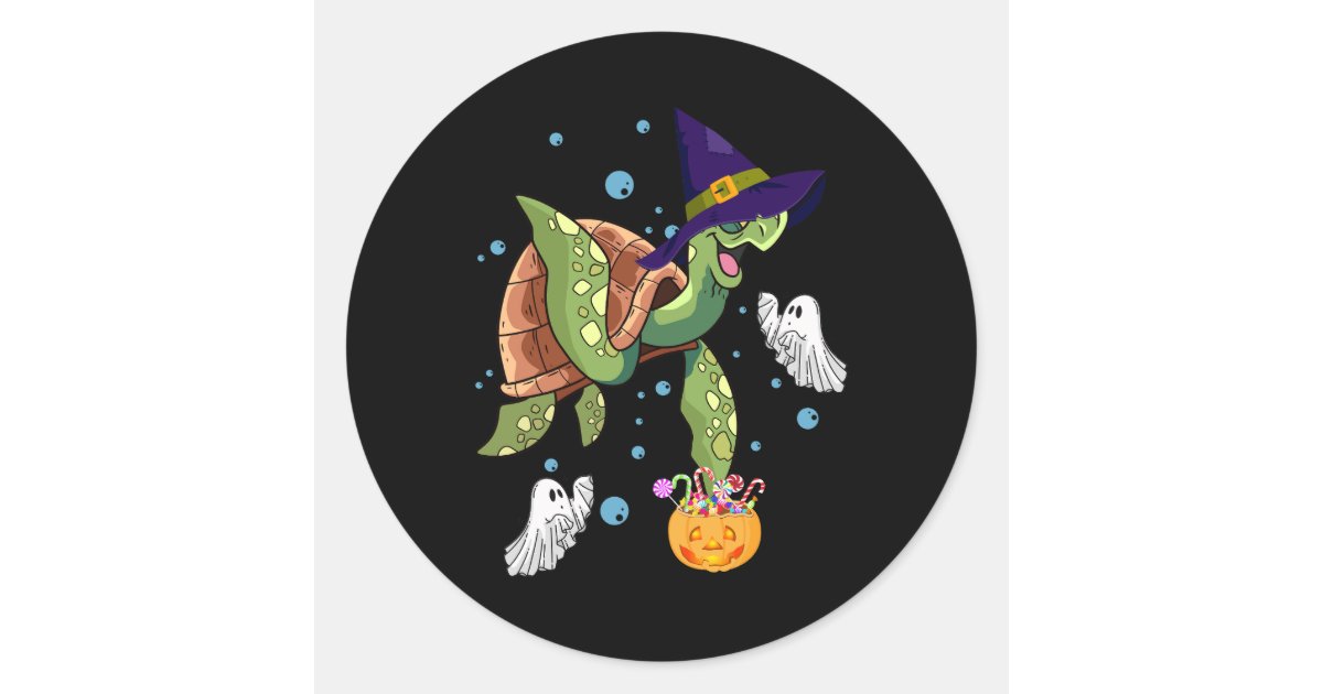 Halloween Turtle Tortoise Witch Hat Ghost Costume Classic Round Sticker ...