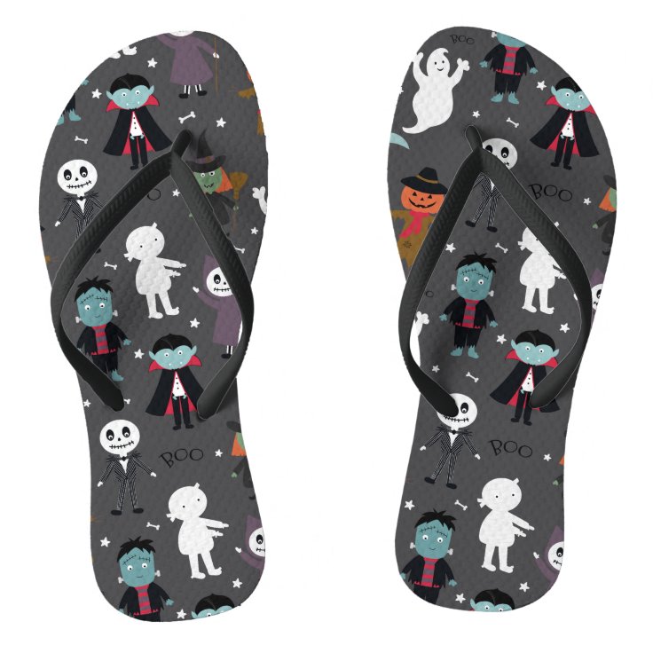 Halloween Vampire Frankenstein Ghost Scarecrow Flip Flops | Zazzle