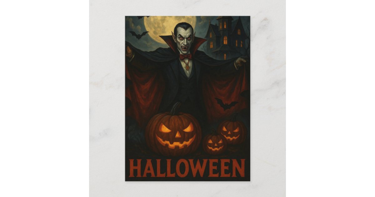 Halloween Vampire Scary Night Pumpkin Postcard | Zazzle