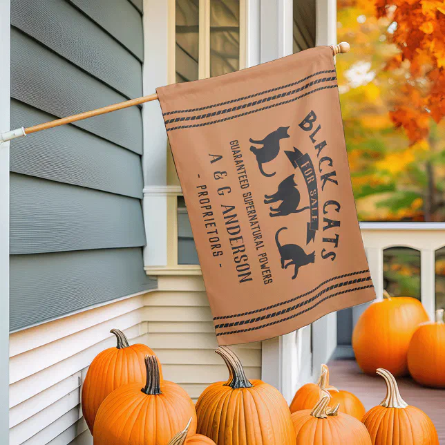 Halloween Vintage Black Cats Personalized House Flag | Zazzle