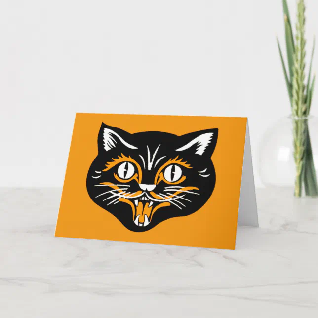 Halloween Vintage Cat Face Card | Zazzle