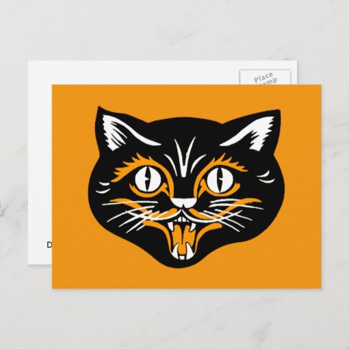 Halloween Vintage Cat Face Postcard | Zazzle