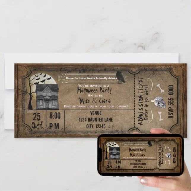 Halloween Vintage Haunted House Ticket Invitation | Zazzle