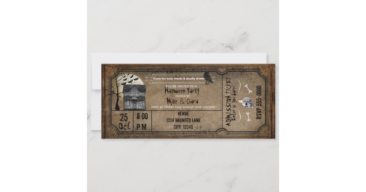 Halloween Vintage Haunted House Ticket Invitation | Zazzle