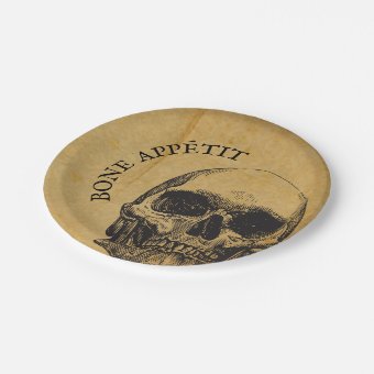 Halloween Vintage Skull | Bone Appetit Gothic Paper Plates | Zazzle