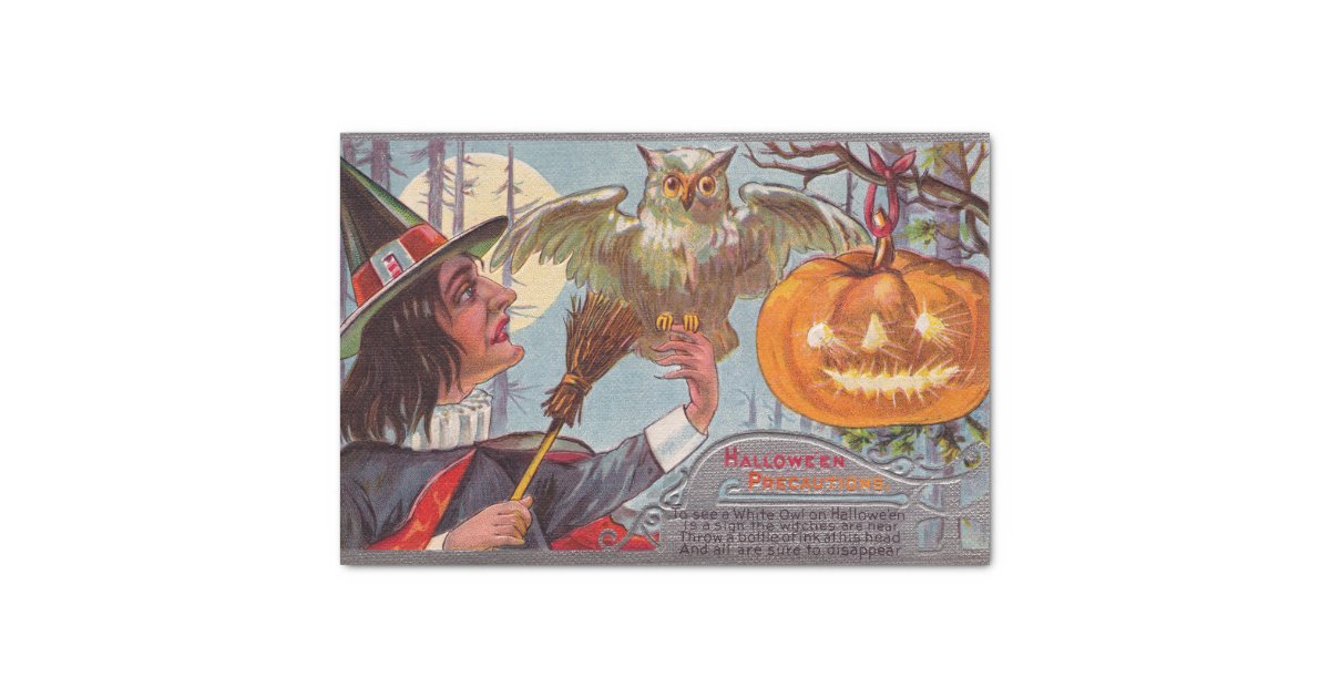 Halloween vintage witch pumpkin owl party tissue tissue paper | Zazzle