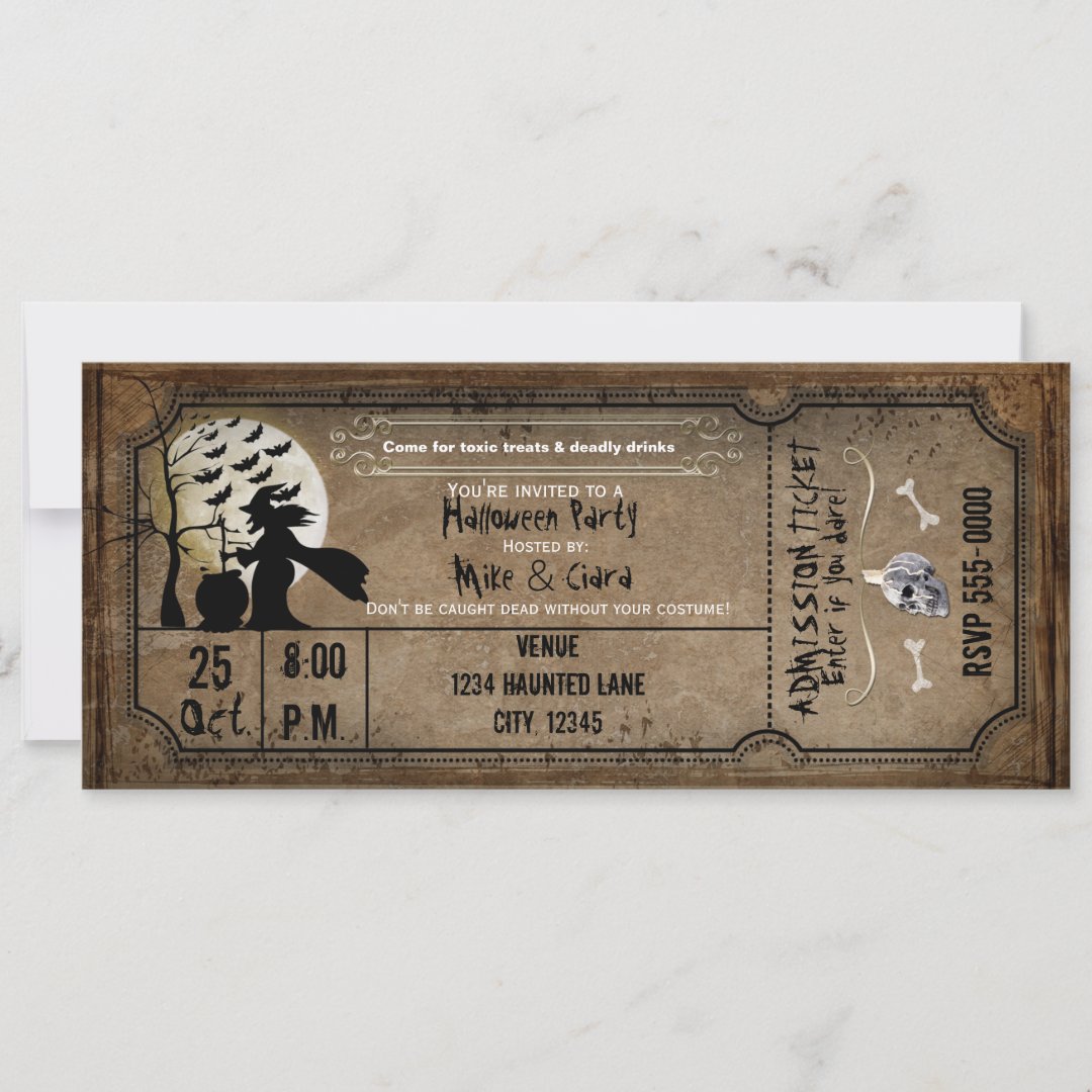 Halloween Vintage Witch Spooky Ticket Invitation | Zazzle