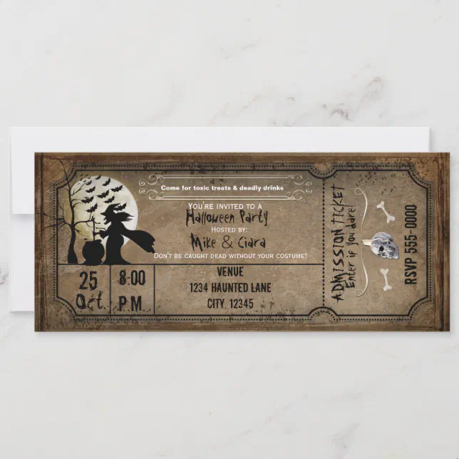 Halloween Vintage Witch Spooky Ticket Invitation | Zazzle