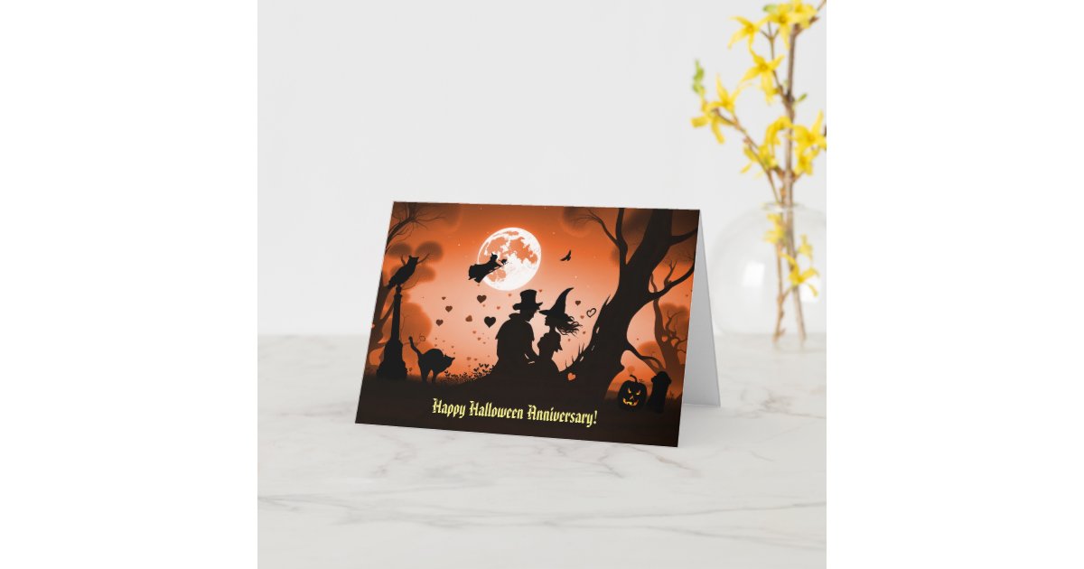 Halloween Wedding Anniversary Cute Couple Card | Zazzle