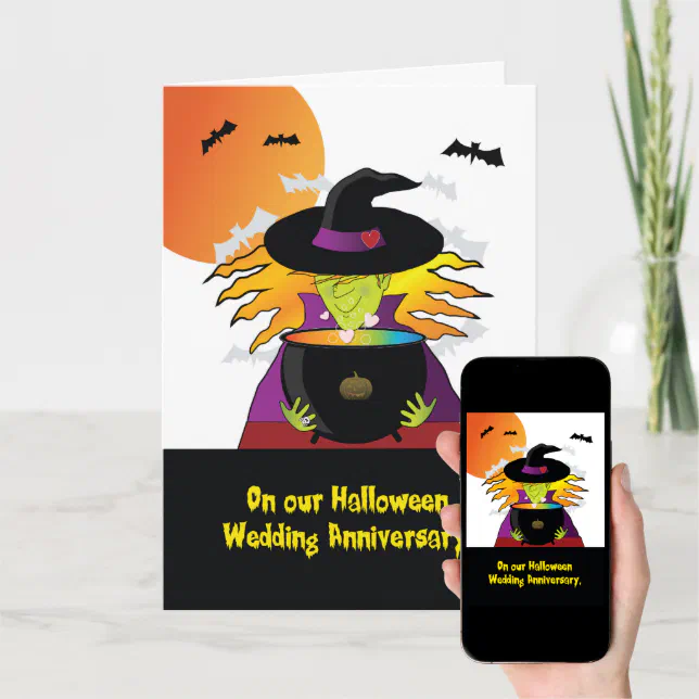 Halloween Wedding Anniversary Witches Brew Card | Zazzle