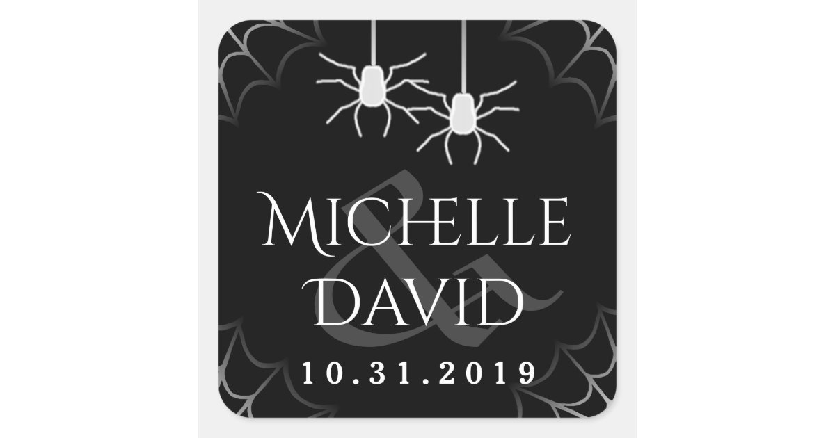 Halloween Wedding Black White Spiders Square Label | Zazzle