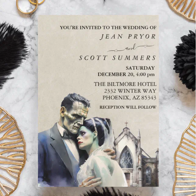 Halloween Wedding Frankenstein Bride Invitation | Zazzle