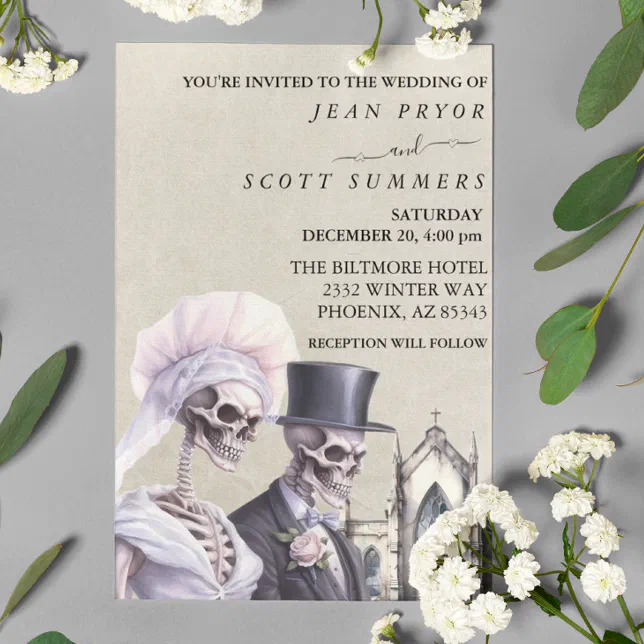 Halloween Wedding Skeleton Couple Invitation | Zazzle