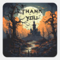 Halloween Wedding Thank You Scary Full Moon Bats Square Sticker | Zazzle