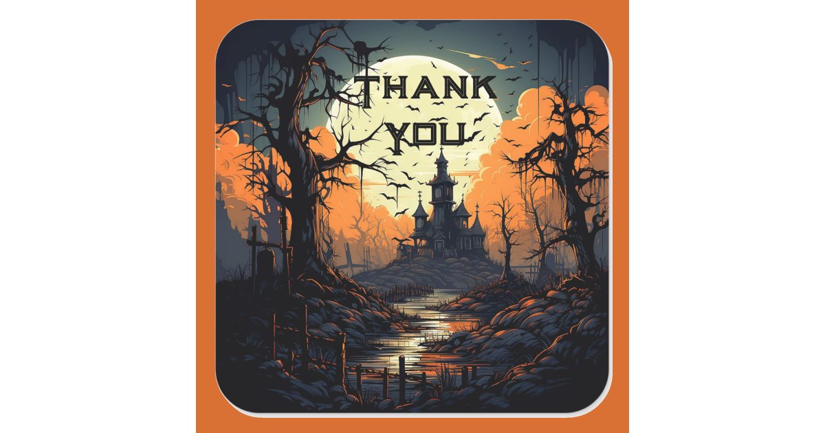 Halloween Wedding Thank You Scary Full Moon Bats Square Sticker | Zazzle
