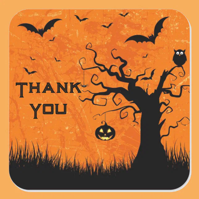 Halloween Wedding Thank You Scary Tree Square Sticker | Zazzle