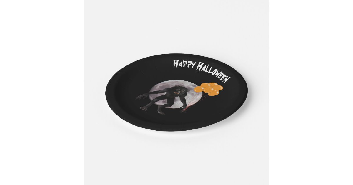 Halloween Werewolf With Balloons Paper Plates | Zazzle