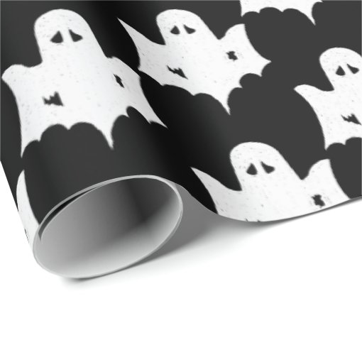 Halloween White Ghost Silhouette Pattern - Black Wrapping Paper | Zazzle