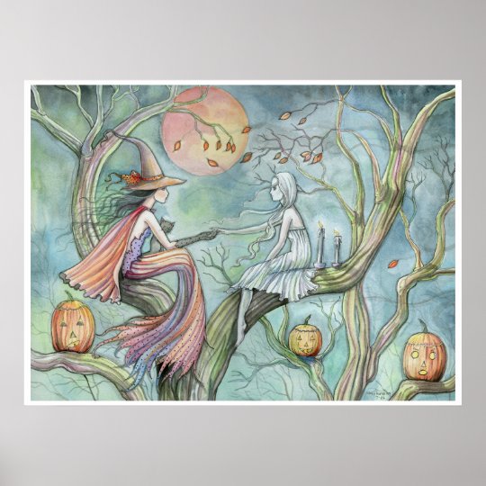 Halloween Witch and Ghost Poster by Molly Harrison | Zazzle.com