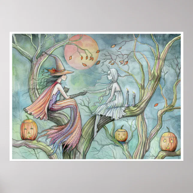 Halloween Witch and Ghost Poster by Molly Harrison | Zazzle