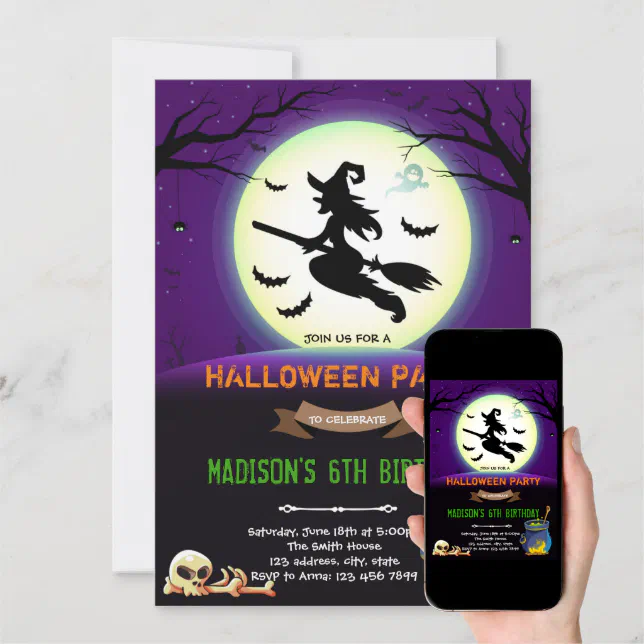 Halloween witch birthday party invitation | Zazzle