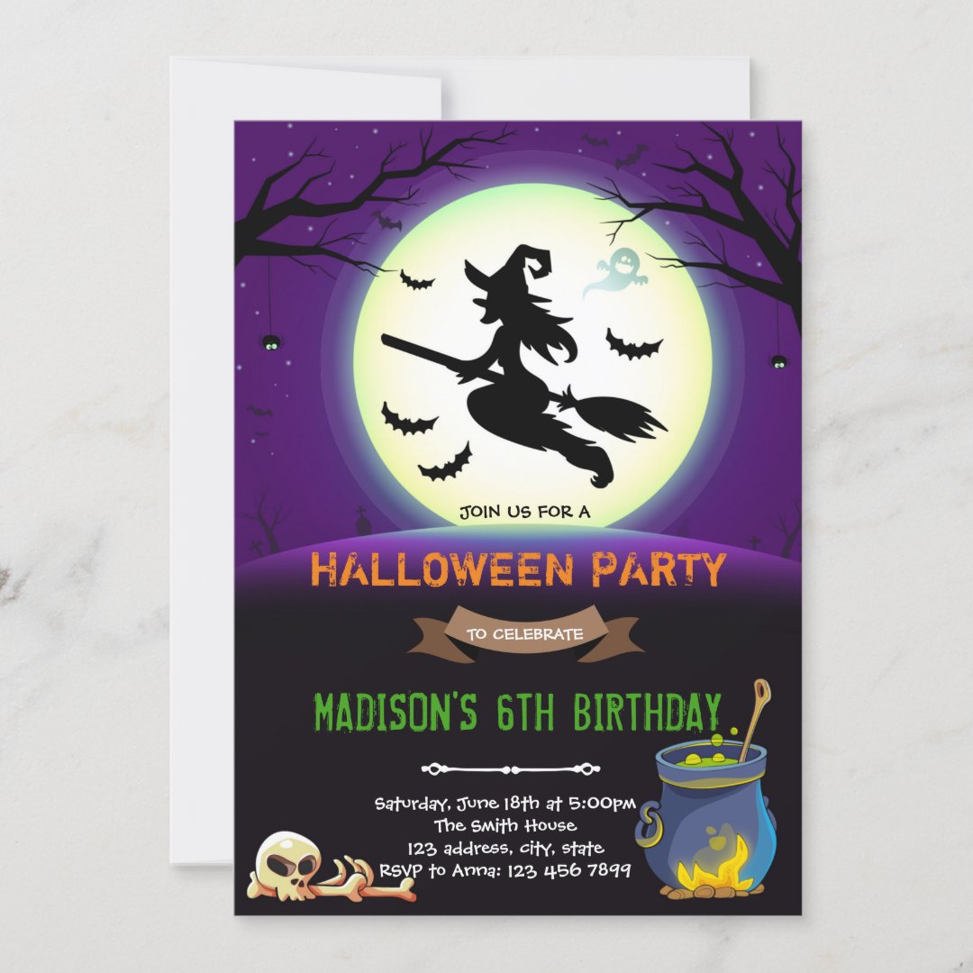 Halloween witch birthday party invitation | Zazzle
