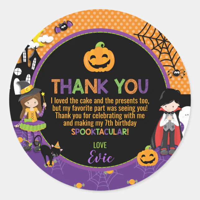 Halloween Witch Dracula Pumpkin Thank You Favor Classic Round Sticker ...