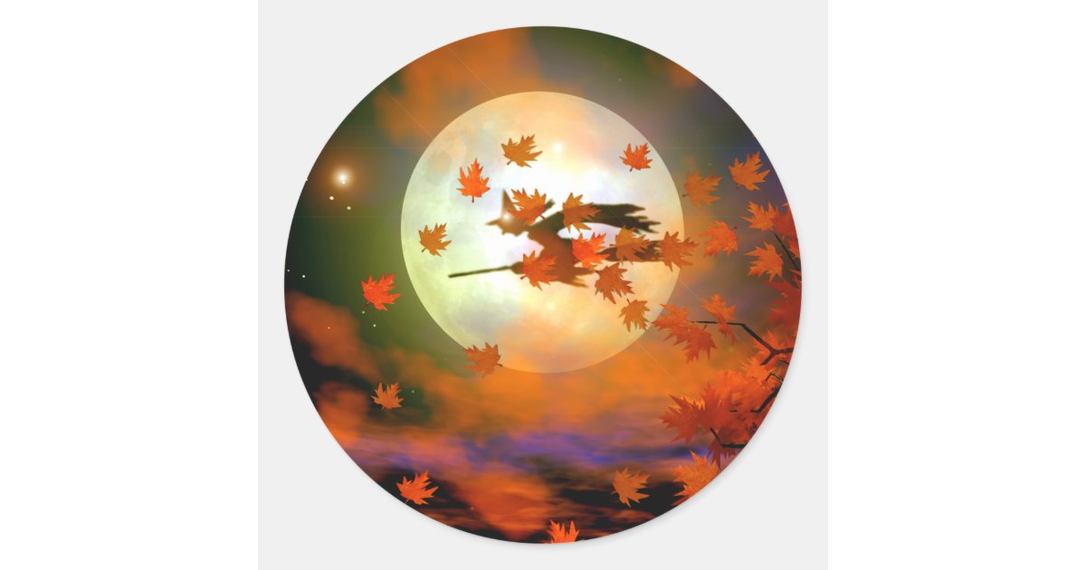 Halloween Witch Flight Classic Round Sticker | Zazzle