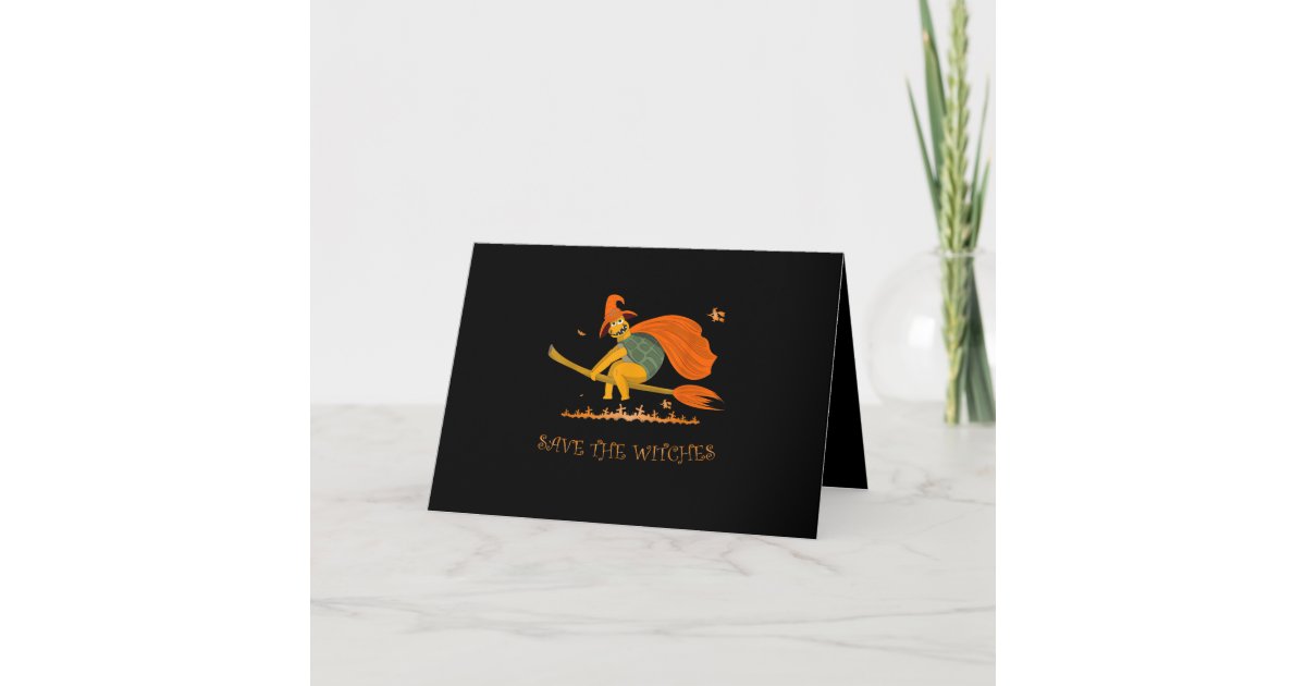 Halloween Witch Flying Turtle Broom Salem Card | Zazzle