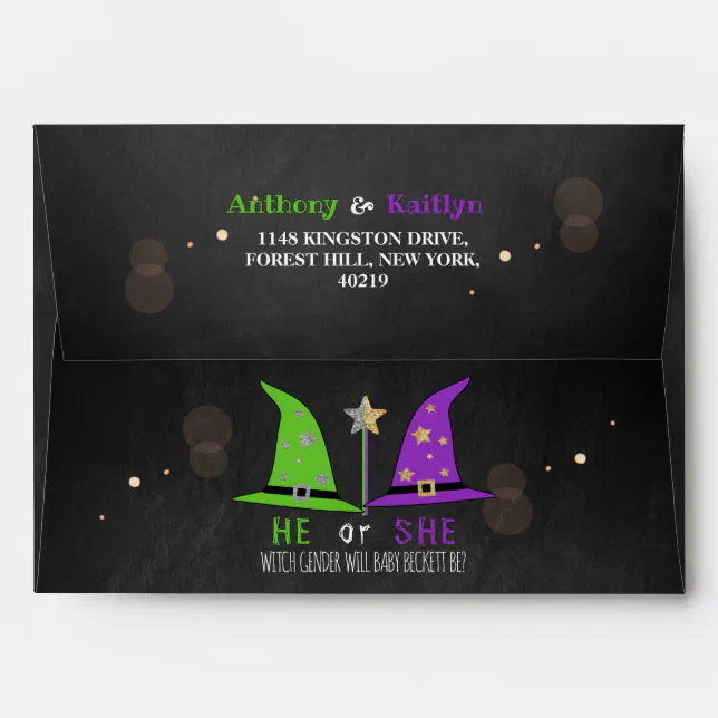 Halloween Witch Gender Reveal Party Envelope | Zazzle