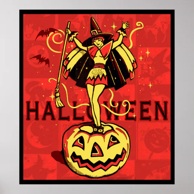Halloween Witch Girl (vintage) Poster | Zazzle