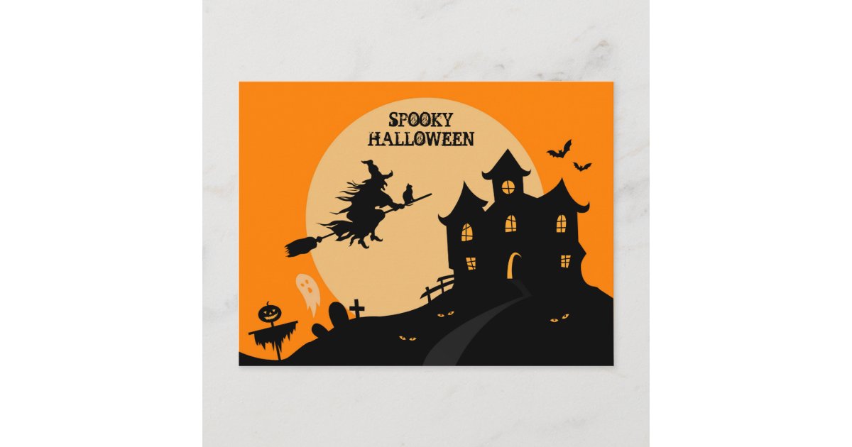 Halloween witch on a broom postcard | Zazzle