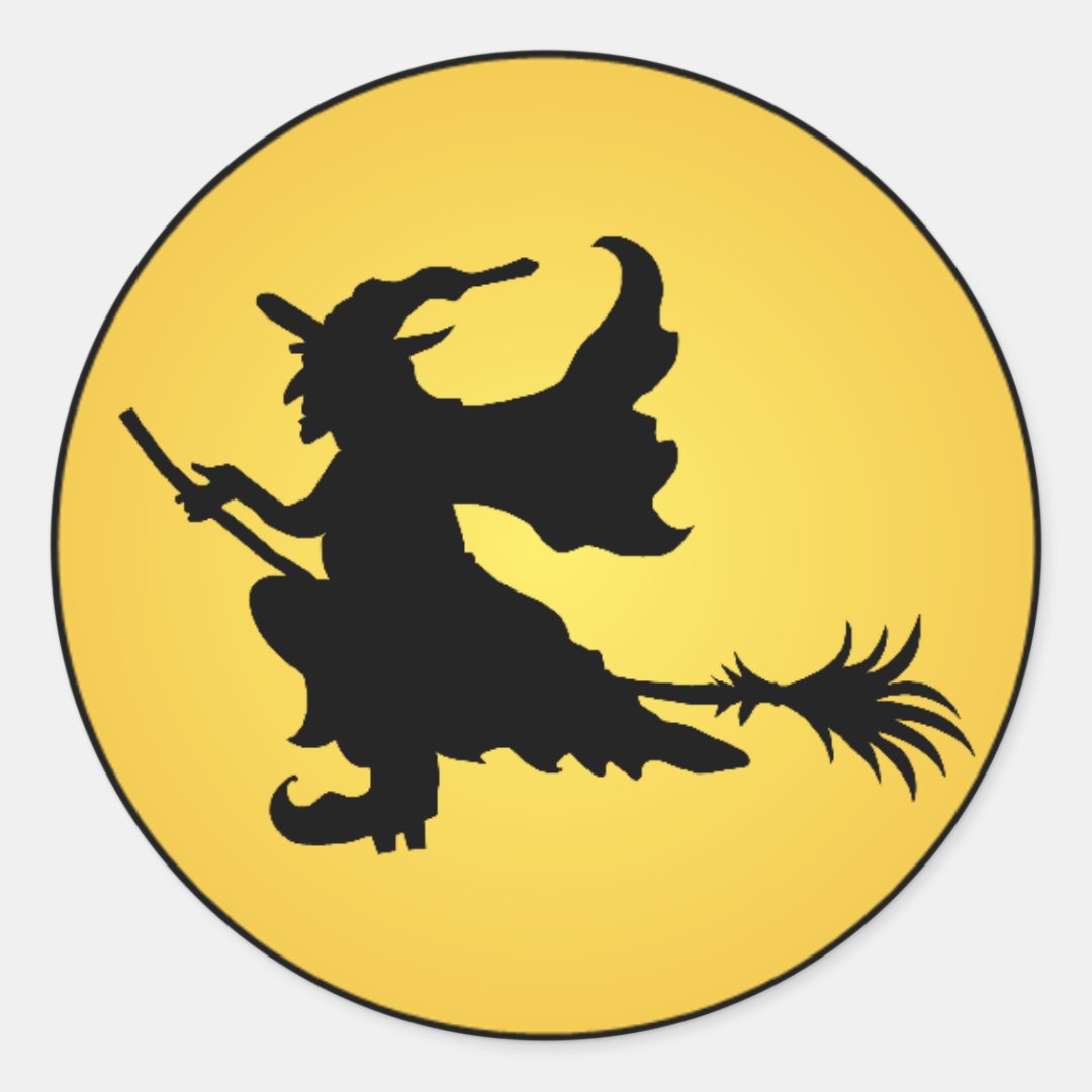 Halloween Witch on broom sticker | Zazzle