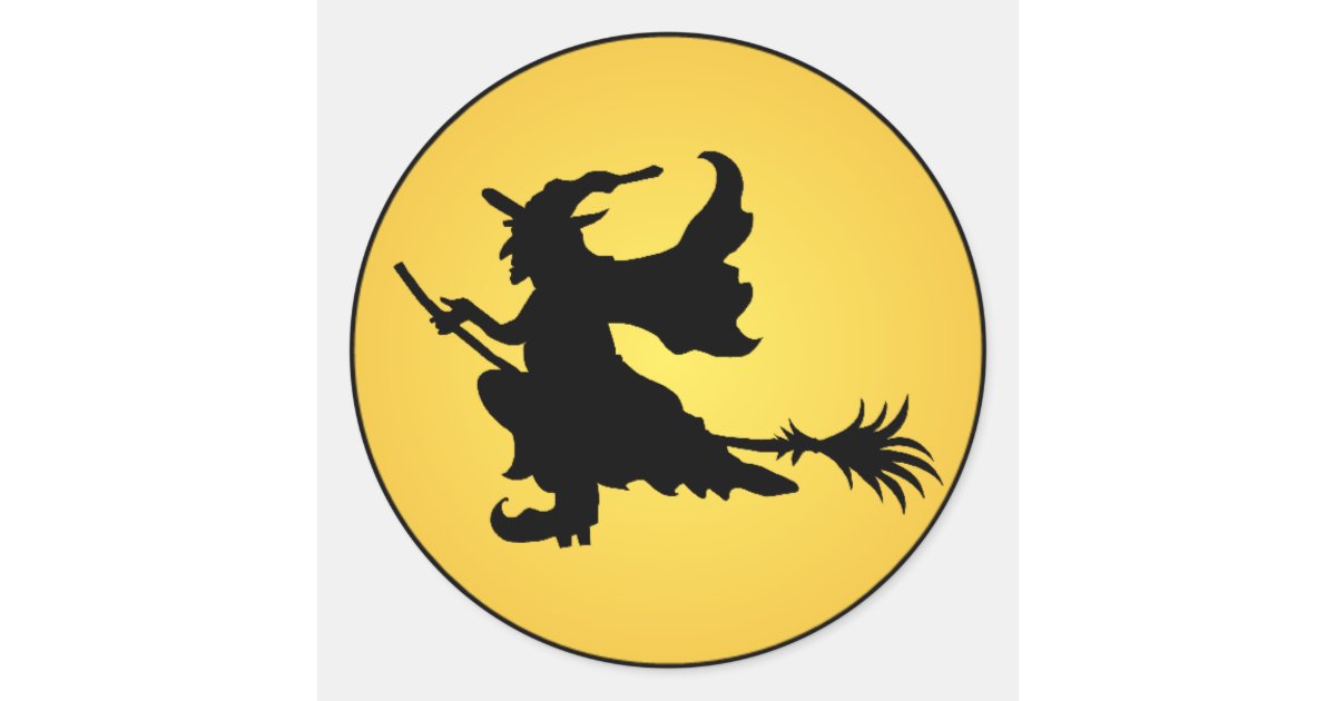 Halloween Witch on broom sticker | Zazzle