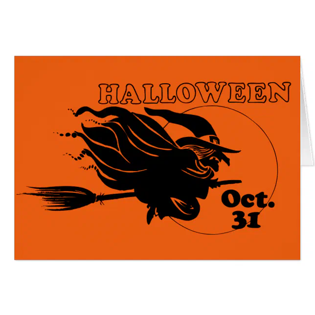 Halloween Witch on Broomstick Fun Greeting Card | Zazzle