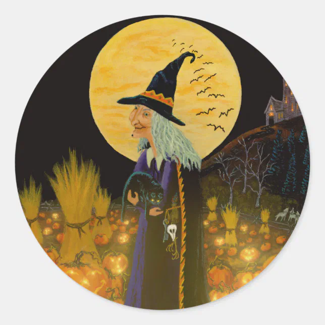 Halloween witch stickers,witch and Jack-O-Lanterns Classic Round ...