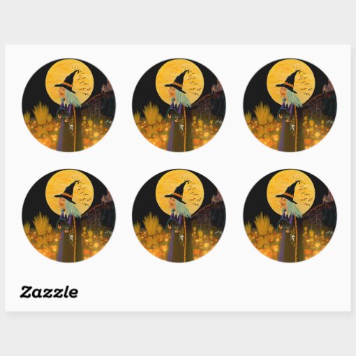 Halloween witch stickers,witch and Jack-O-Lanterns Classic Round ...