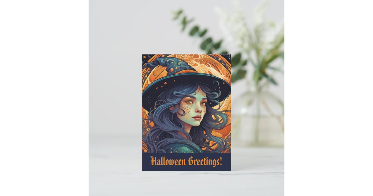 Halloween Witch Theme Greetings Postcard | Zazzle