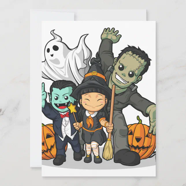 Halloween Witch, Vampire, Frankenstein & Ghost Card | Zazzle