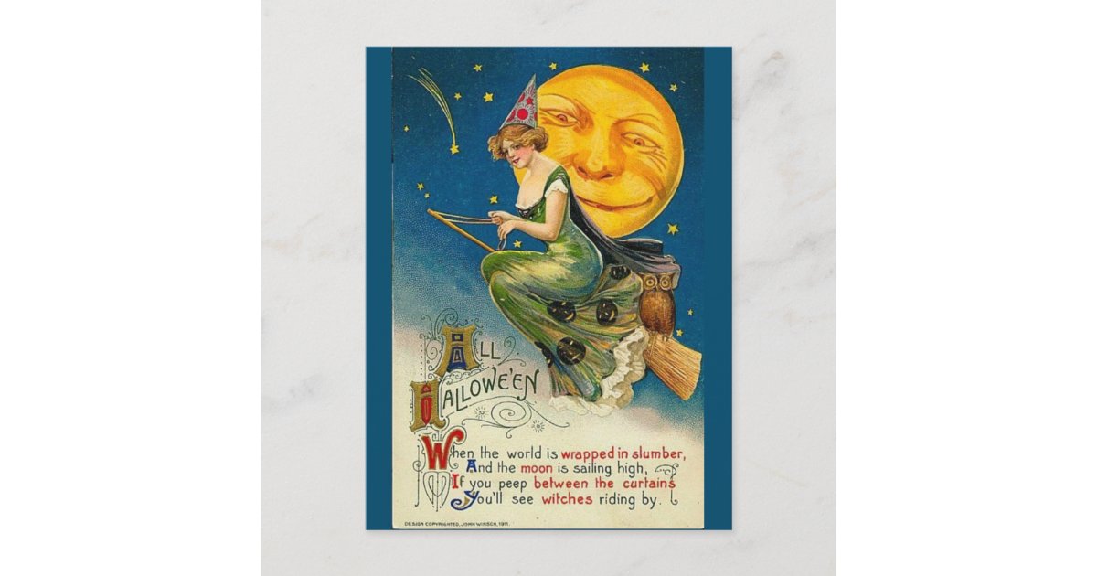Halloween witch vintage art postcard | Zazzle