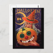 Halloween Witch with Funny Pumpkin Postcard | Zazzle