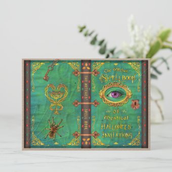 Halloween Witches Magic Spell Book Eyeball Party Invitation | Zazzle
