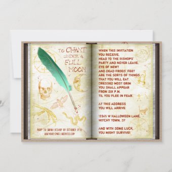 Halloween Witches Magic Spell Book Eyeball Party Invitation | Zazzle