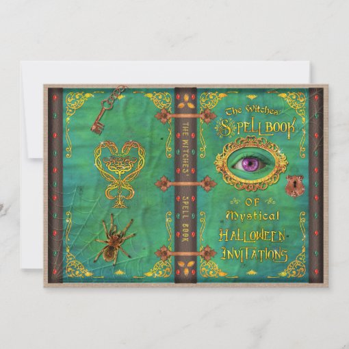 Halloween Witches Magic Spell Book Eyeball Party Invitation | Zazzle