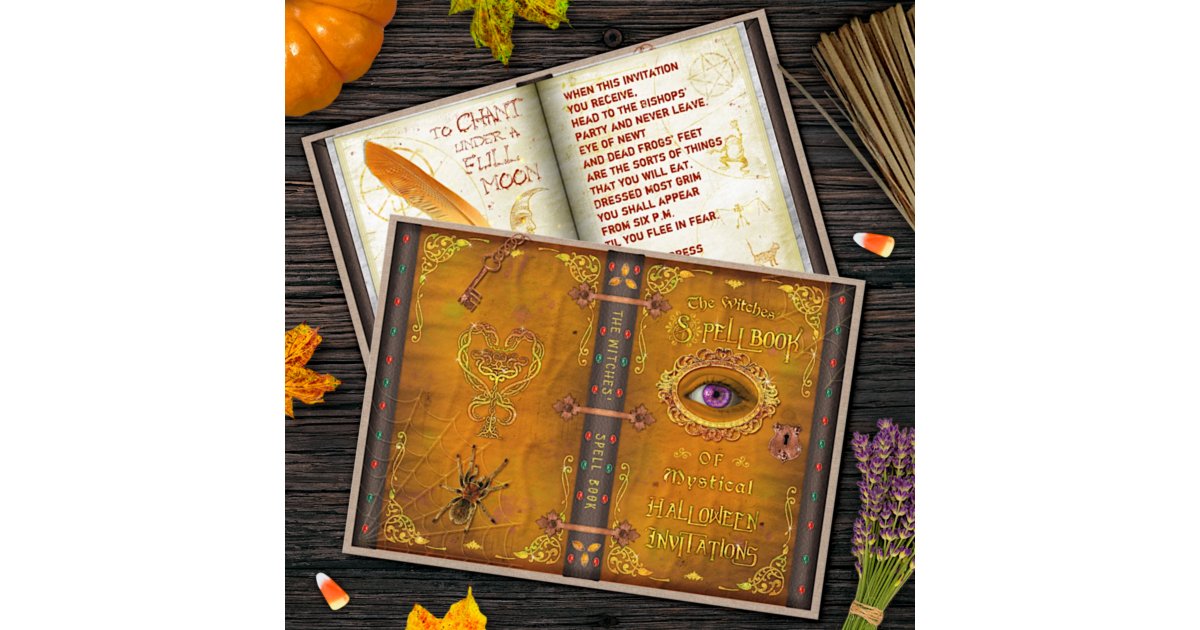 Halloween Witches Magic Spell Book Spooky Party Invitation | Zazzle